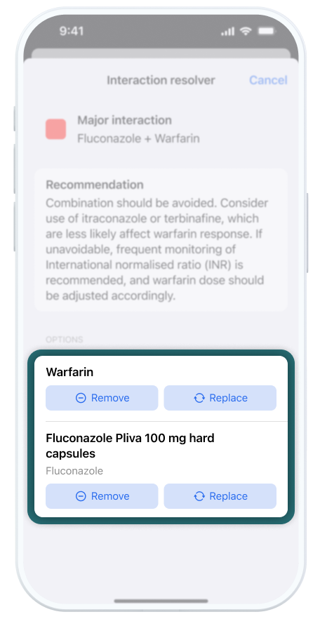 Drug Interaction Checker & Resolver, review drugs and resolve interactions